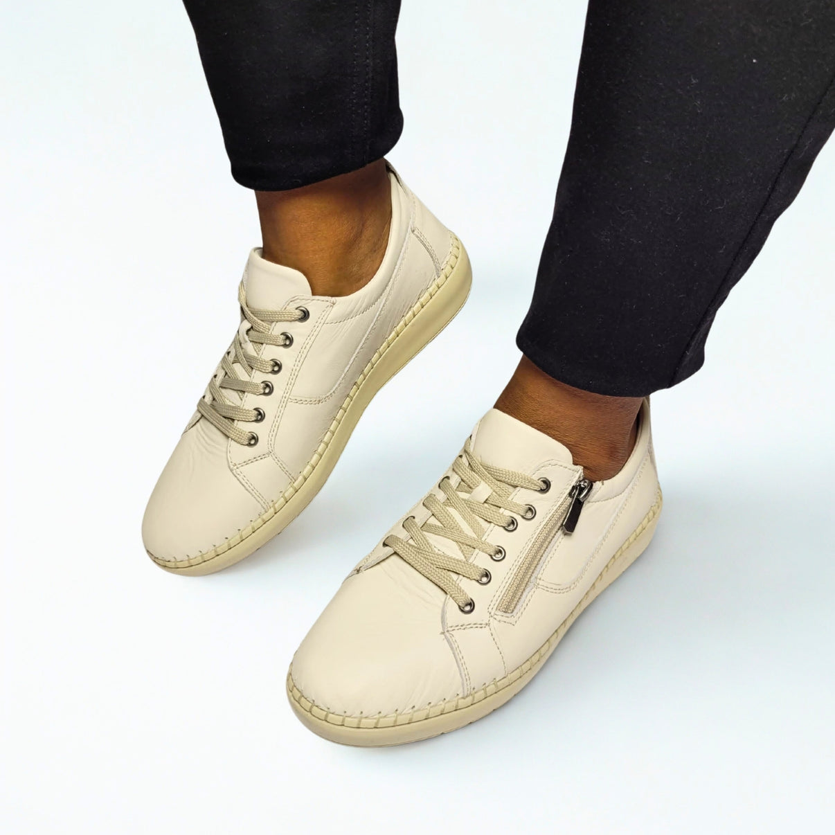 GIA LEATHER side zip white sneaker – Queue Shoes